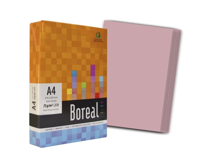 Papel en resma Boreal color rosa A4 Paquete x 500